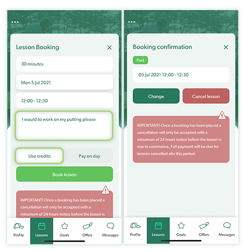 Booking a lesson - Lesson Pro