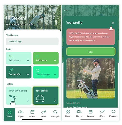 Update profile - Lesson Pro