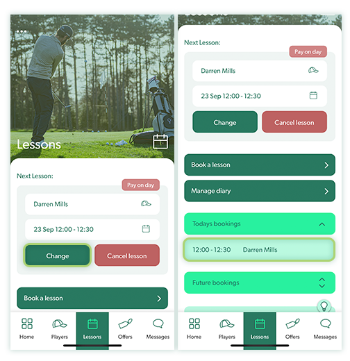 Change a lesson booking - Lesson Pro