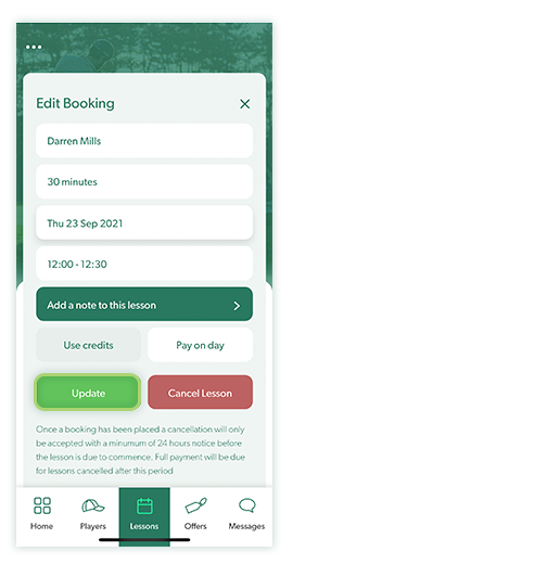 Change a lesson booking - Lesson Pro